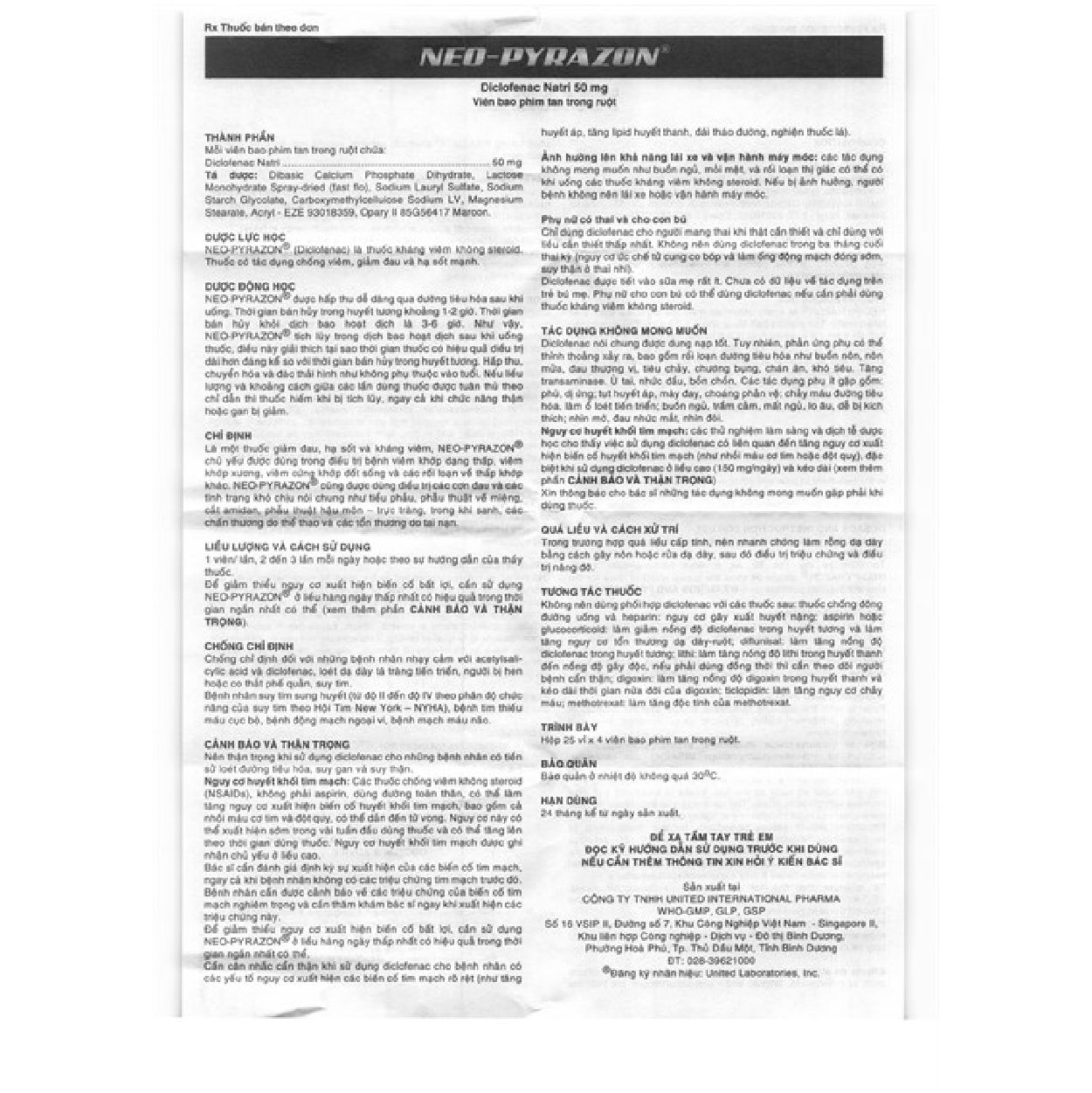 Thuốc giảm đau, kháng viêm Neo-Pyrazon 50mg hộp 100 viên | Medigo