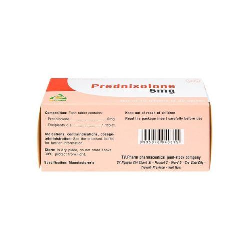 Thuốc kháng viêm Prednisolone 5mg TV.Pharm hộp 10 vỉ x 20 viên