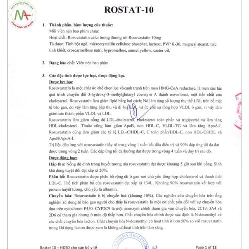 Thuốc hạ mỡ máu ROSTAT-10 hộp 1 vỉ x 10 viên | Medigo