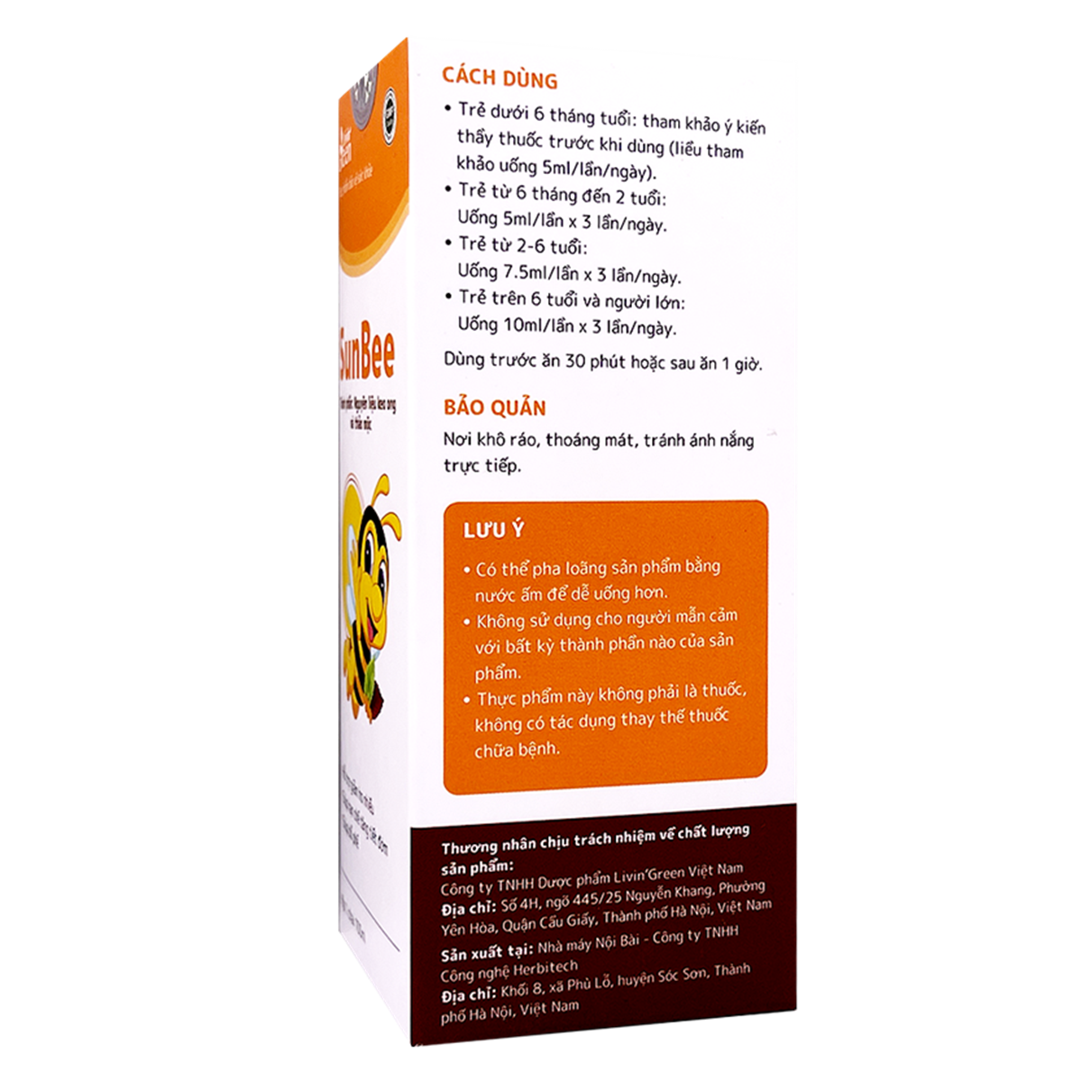Siro ho keo ong SunBee (Livin' Green) hộp 1 chai 100ml
