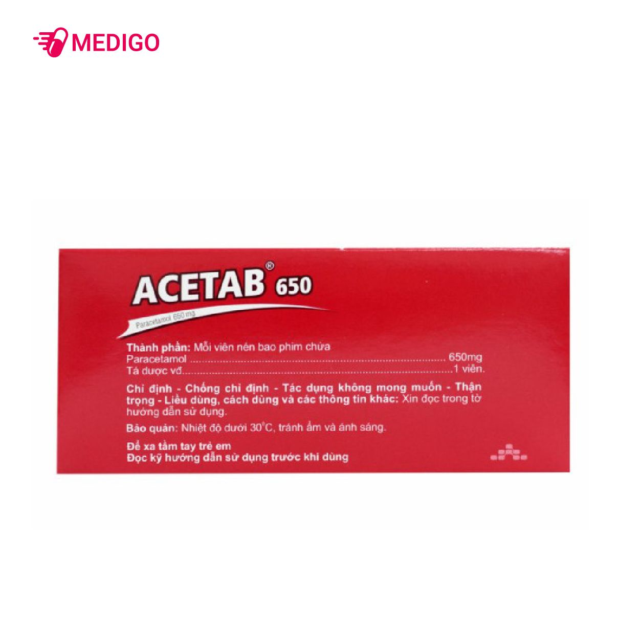 Thuốc giảm đau, hạ sốt Acetab 650 hộp 10 vỉ x 10 viên | Medigo