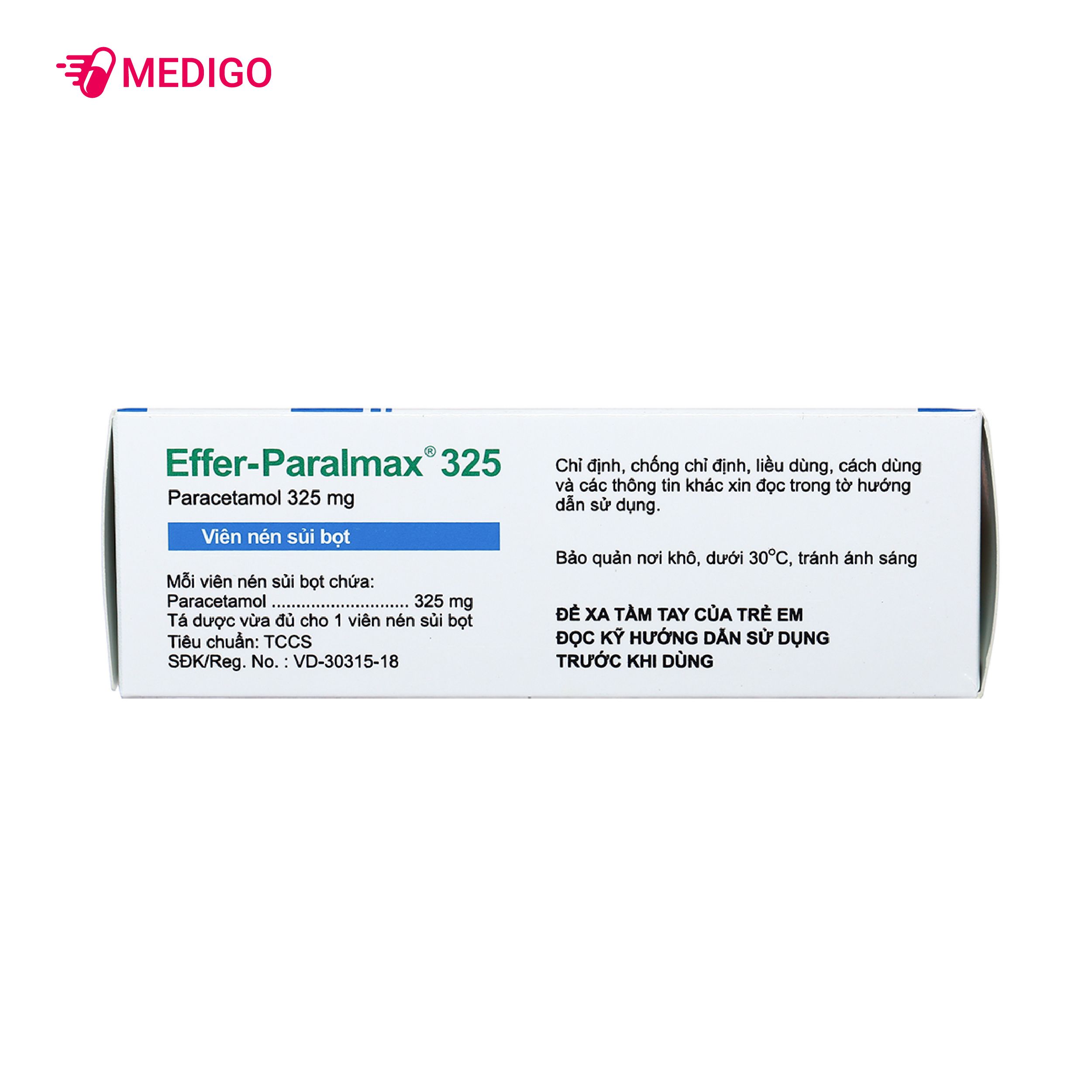 Thuốc giảm đau, hạ sốt Effer Paralmax 325 hộp 5 vỉ x 4 viên | Medigo