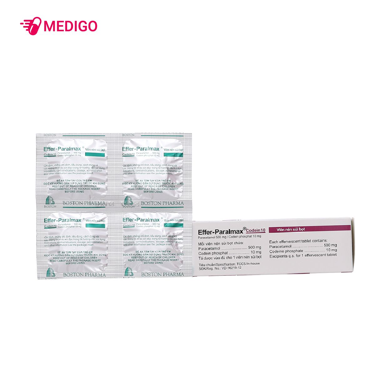 Thuốc giảm đau, hạ sốt Effer-Paralmax Codein 10 hộp 5 vỉ x 4 viên