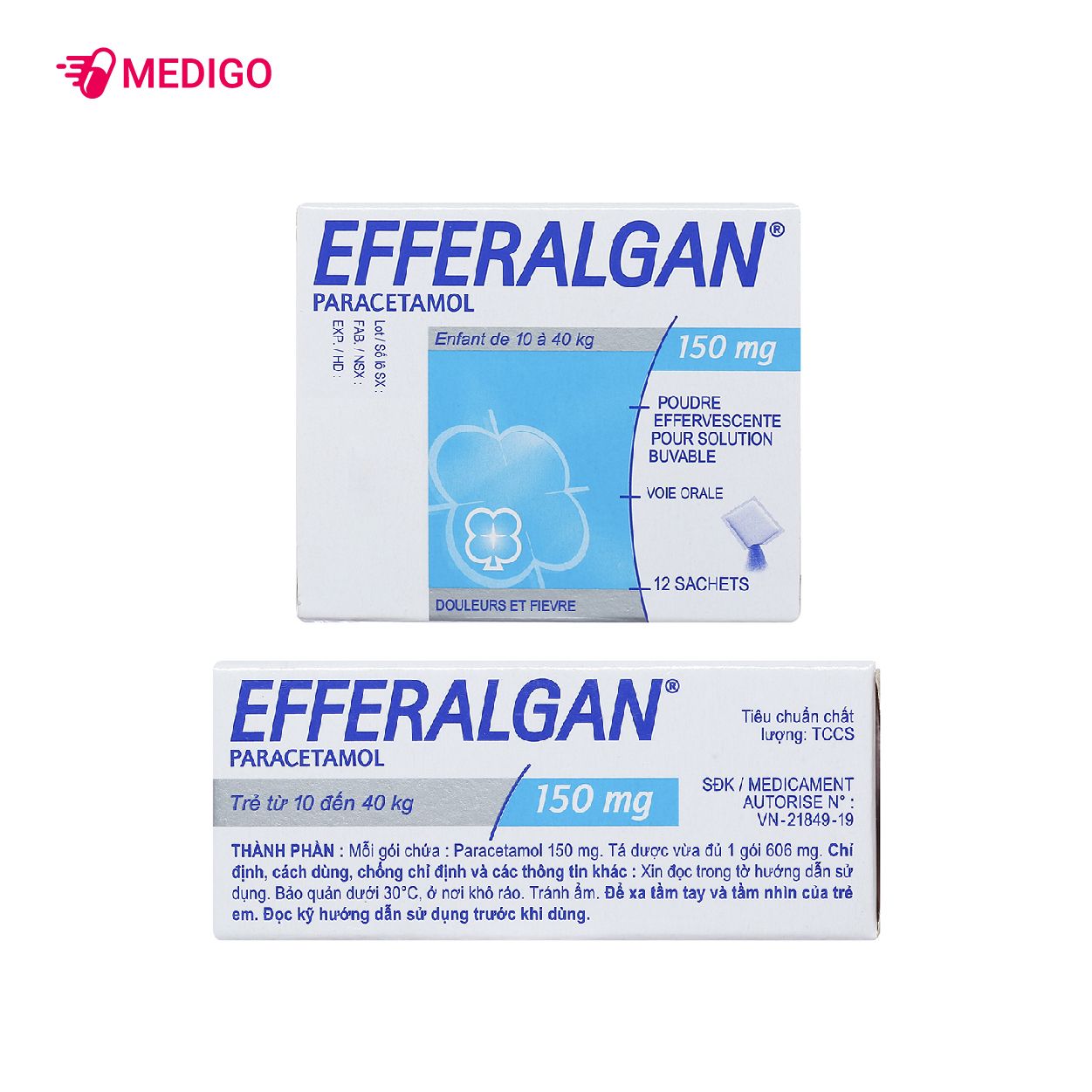 Thuốc giảm đau hạ sốt cho trẻ em Efferalgan 150mg hộp 12 gói | Medigo