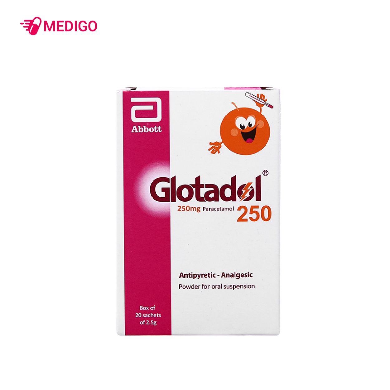 Thuốc giảm đau, hạ sốt Glotadol 250mg hộp 20 gói x 2.5g