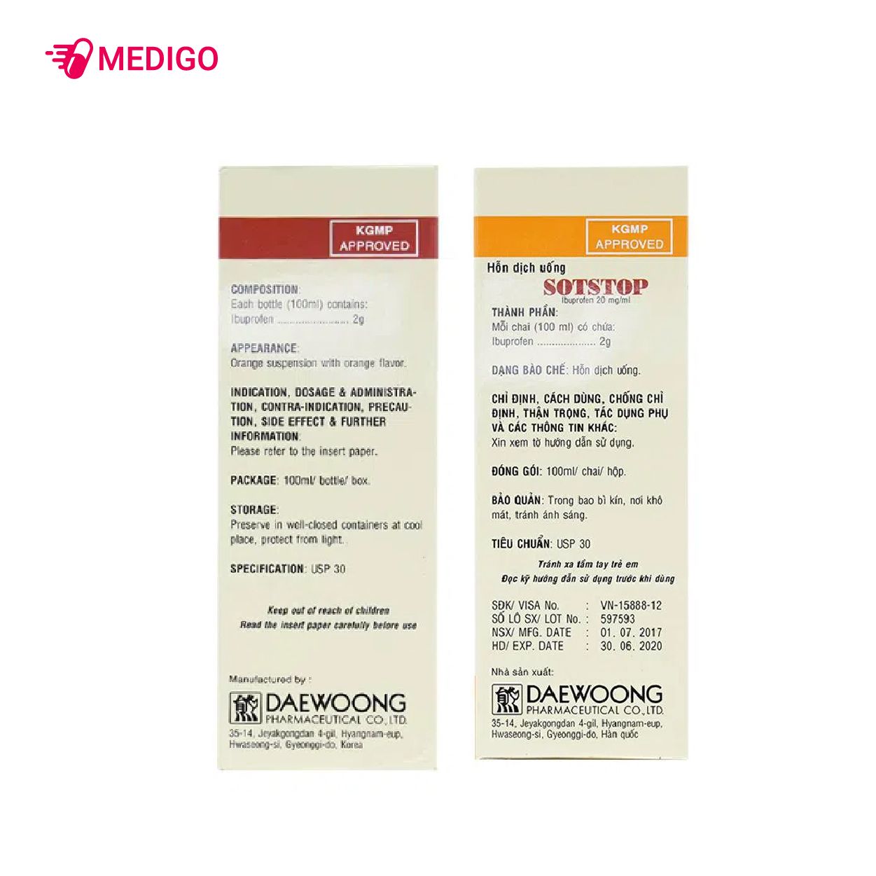 Siro giảm, đau hạ sốt Sotstop hộp 1 chai 100ml | Medigo
