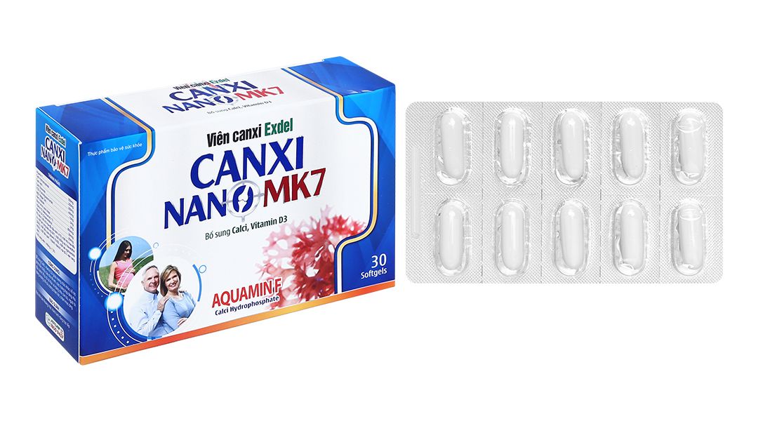Bổ sung calci giúp xương chắc khỏe Viên Canxi Exdel Canxi Nano MK7 hộp 3 vỉ x 10 viên