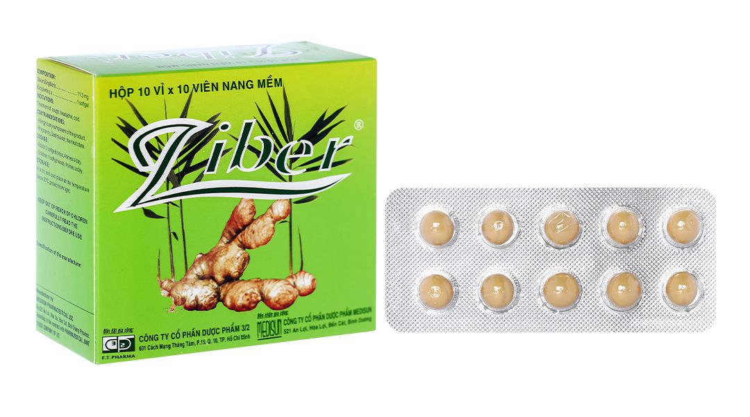 Thuốc ho Ziber Tinh Dầu Gừng hộp 10 vỉ x 10 viên nang mềm