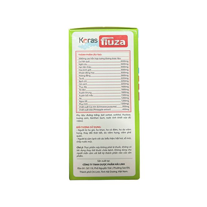 Giúp bổ phế, giảm ho, giảm đờm Koras Fluza hộp 1 chai 100ml